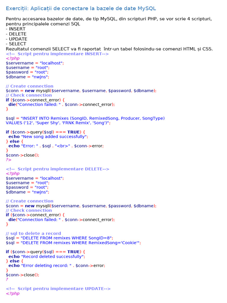 Exerciții PHP MYSQL | PDF | Data Management | Computing