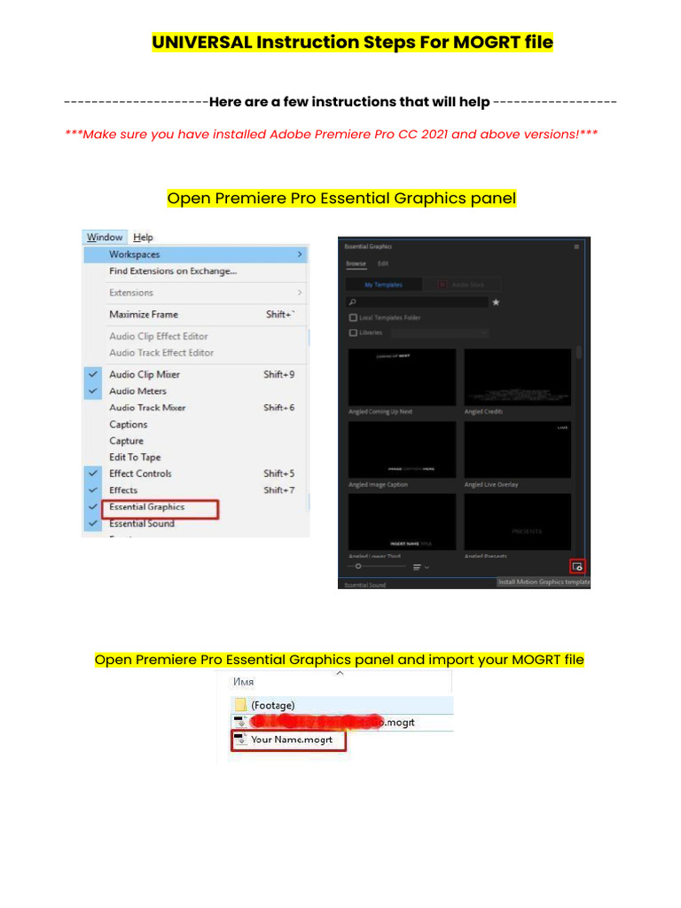 MOGRT Setup Guide for Premiere Pro | PDF