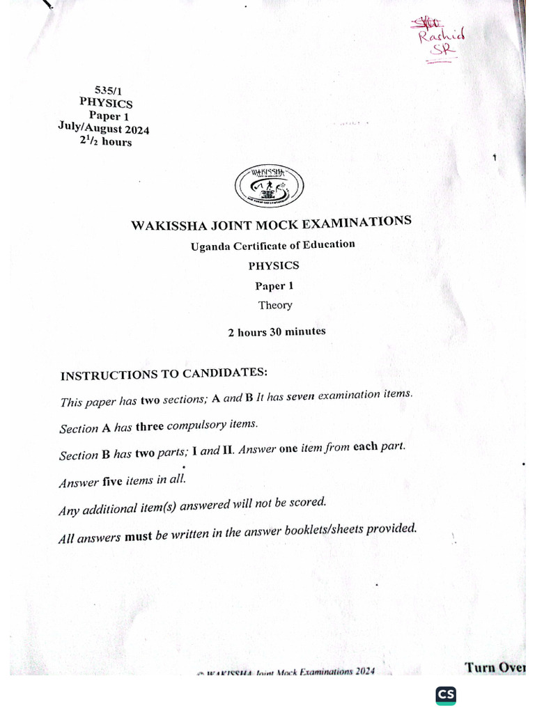 Wakisha Joint Mock Examination Uce Physics Theory Marking Guide | PDF