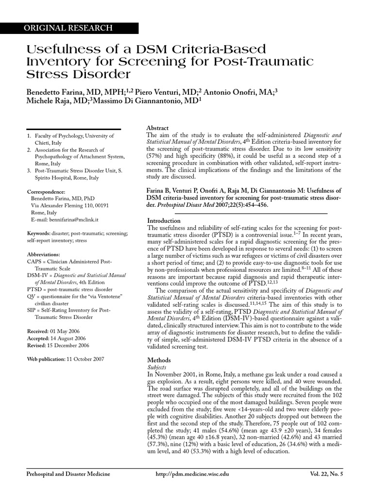 Usefulness of A DSM Criteria Based Inven | PDF | Diagnostic And ...