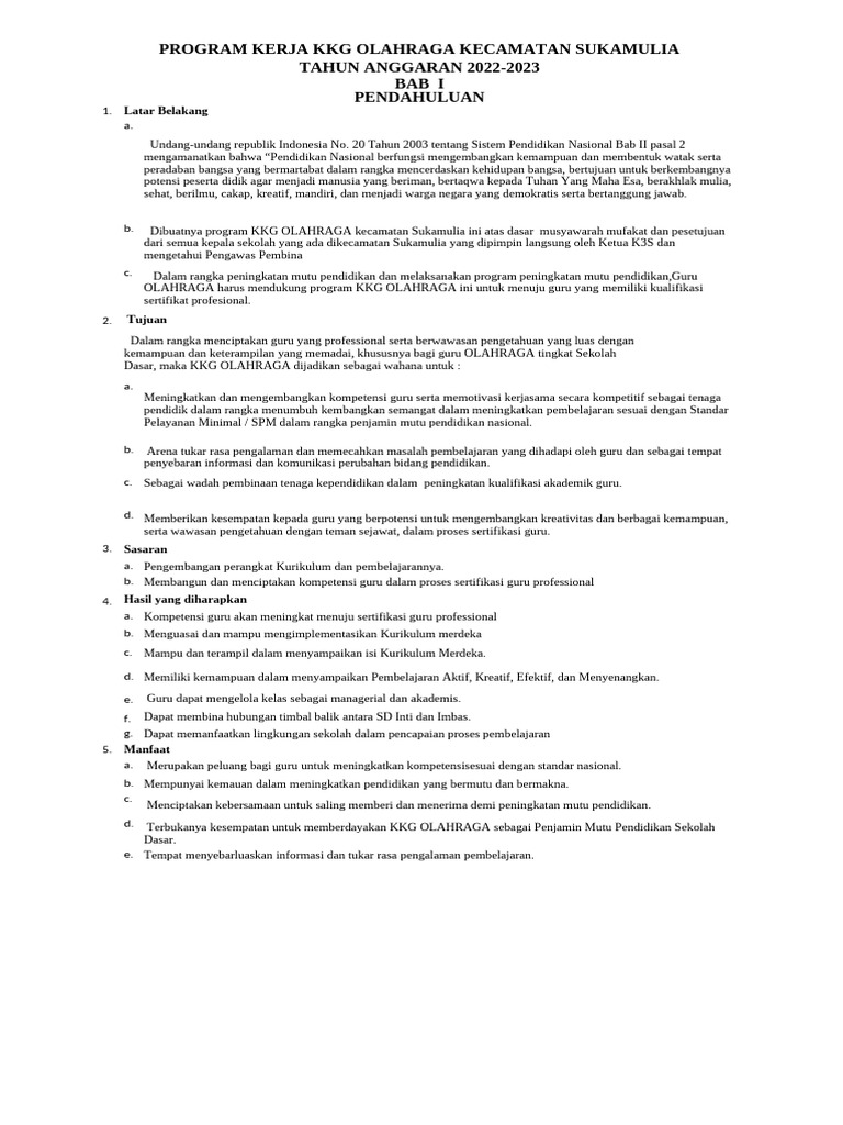 Program Kkg Olahraga 2024-2025 (1) | PDF