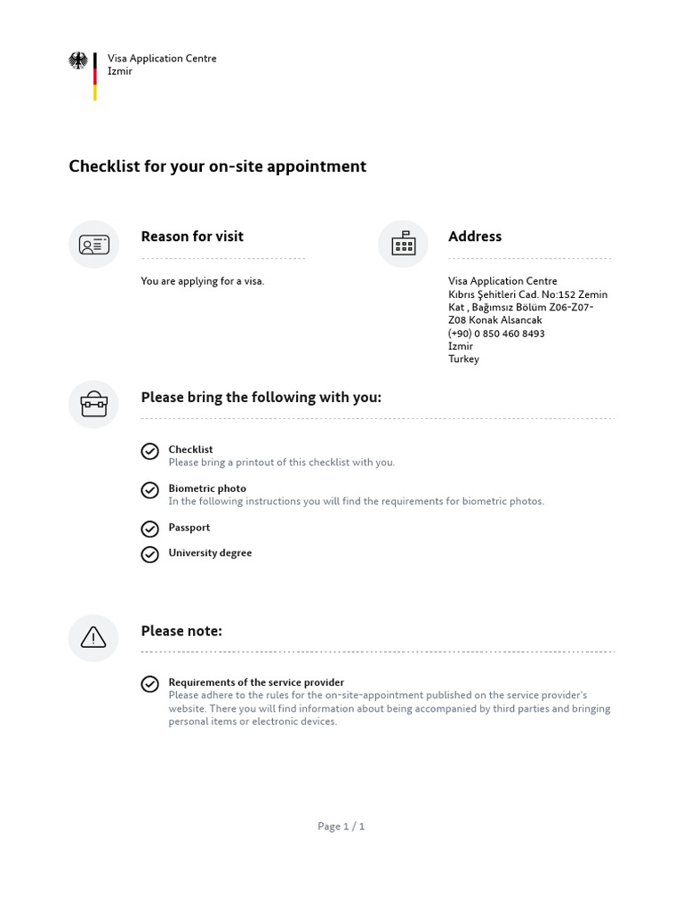 Izmir Visa Application Checklist | PDF