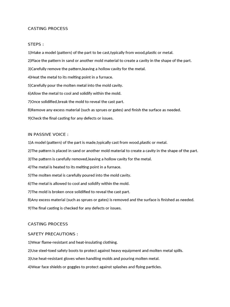 CASTING PROCESS (Assignment Bi) | PDF | Casting | Secondary Sector Of ...