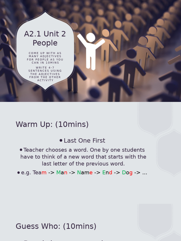 A2.1 Unit 2 People - L3 | PDF