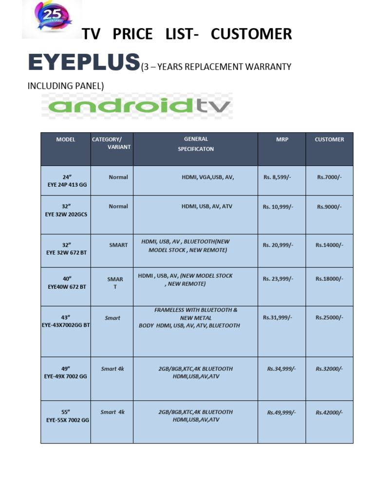 Eye Plus TV Price List 2023 | PDF | Hdmi | Consumer Electronics