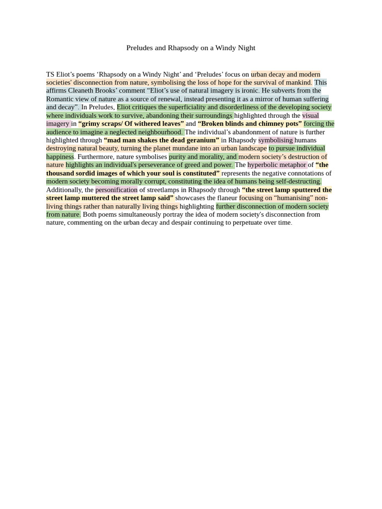 Preludes and Rhapsody On A Windy Night | PDF