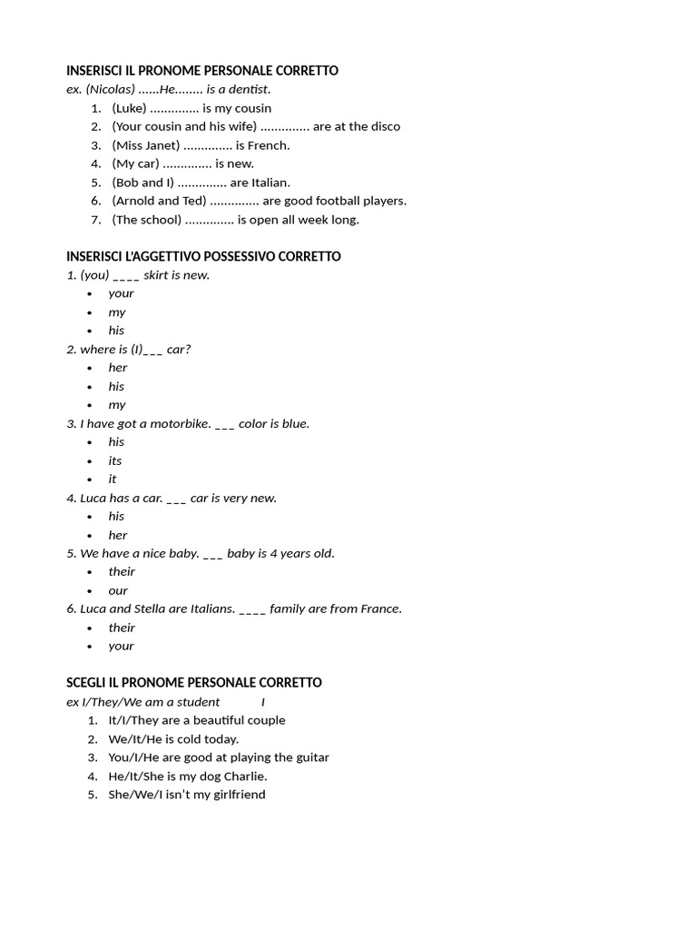 1.1 Esercizi Pronomi Personali | PDF