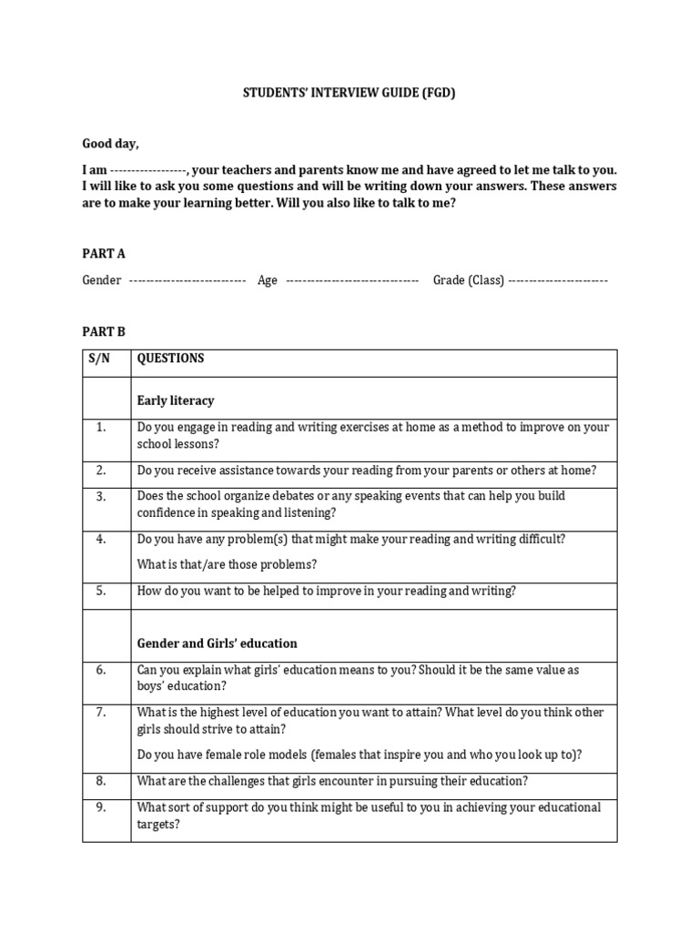Data Collection Instrument - Students | PDF | Literacy | Schools