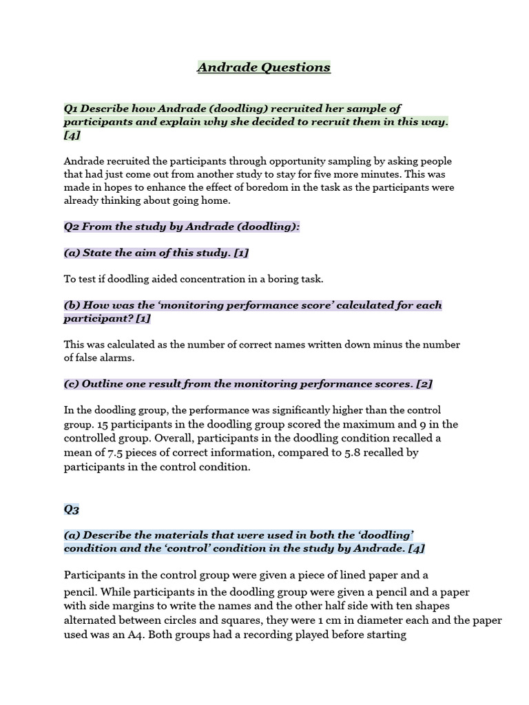 Andrade Study Case Questions | PDF | Neuroscience | Mental Processes
