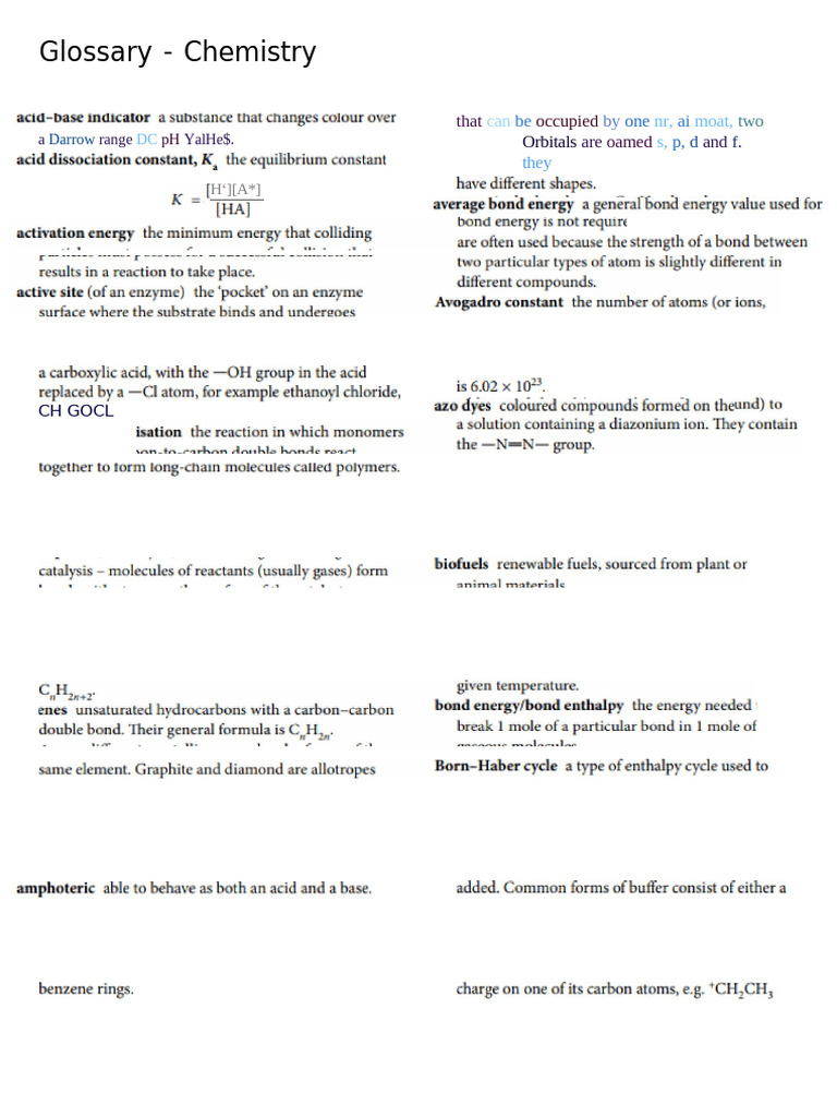 Glossary - Chemistry A - Ocred | PDF | Chemical Reactions | Acid