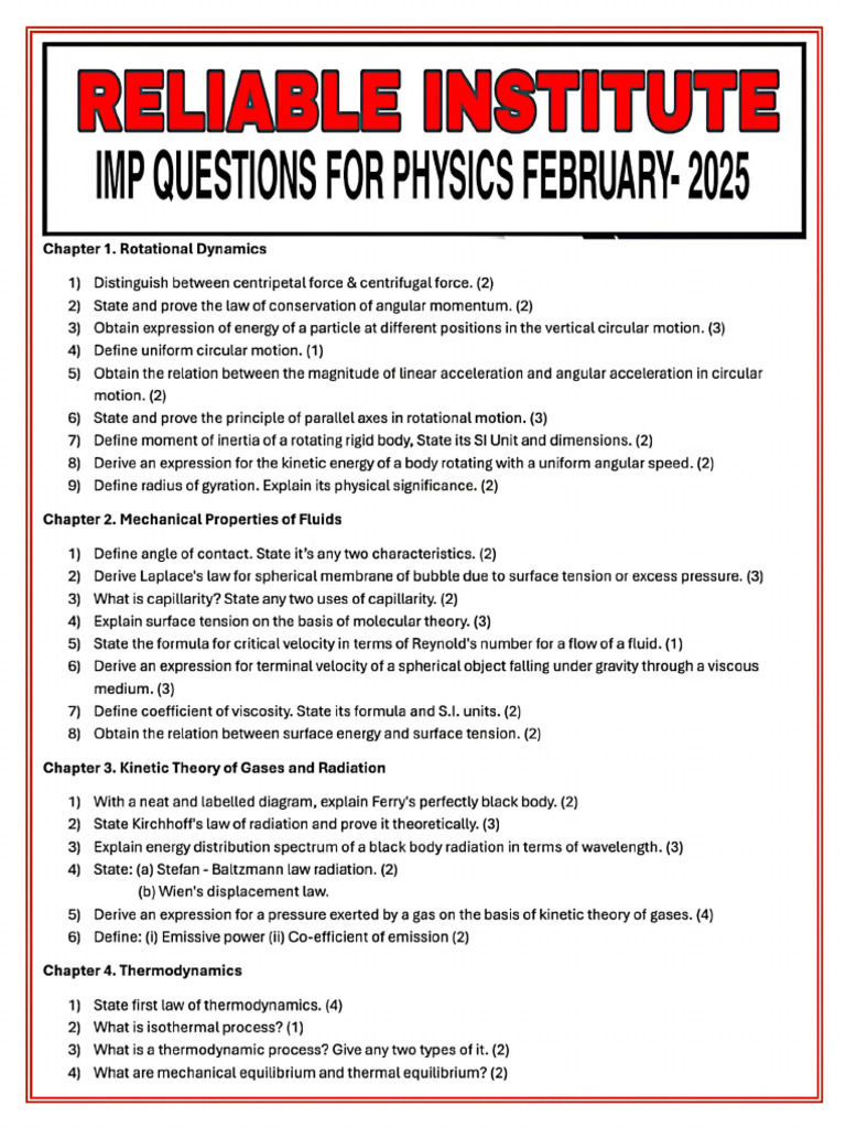 12 Physics Important Question For HSC | PDF