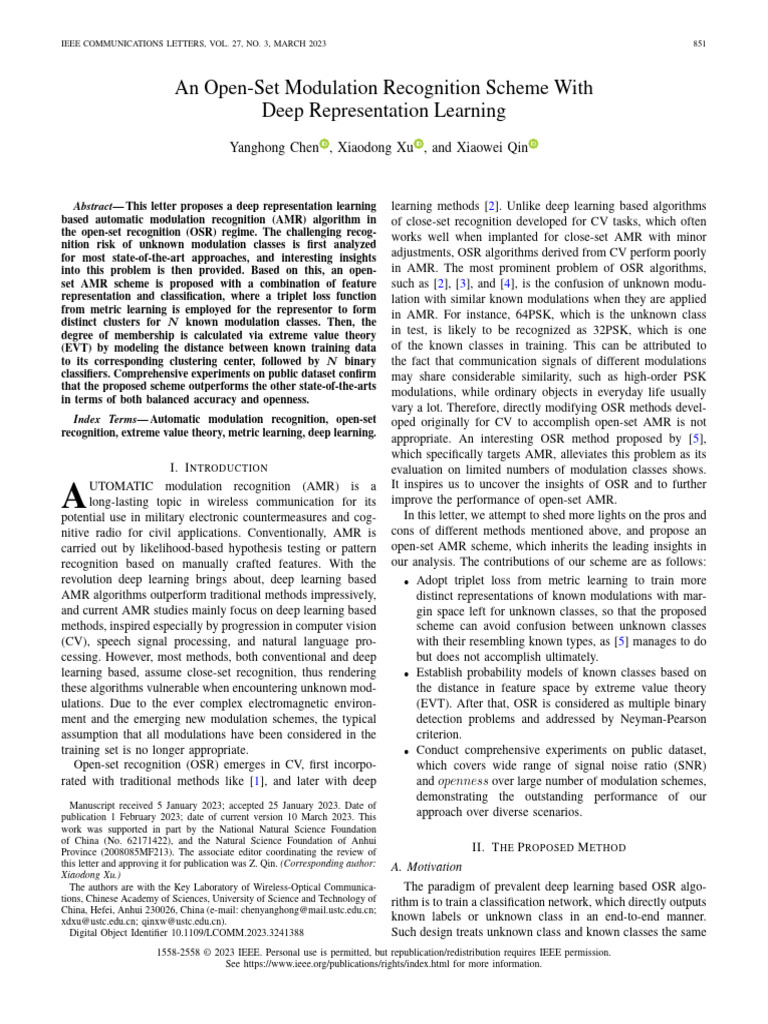 An Open-Set Modulation Recognition Scheme With Deep Representation Learning | PDF | Deep ...