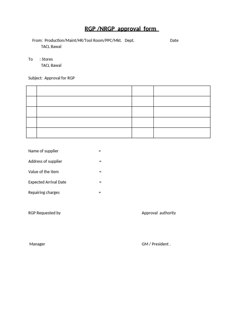 RGP Approval Form Template | PDF