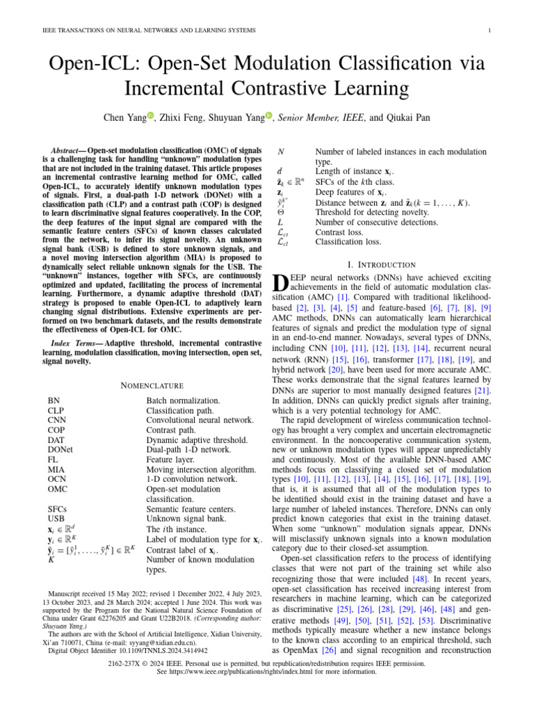 Open-ICL Open-Set Modulation Classification Via Incremental Contrastive Learning | PDF | Deep ...