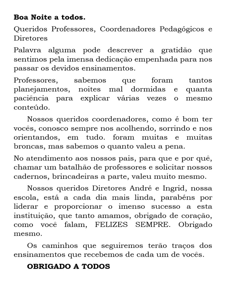 Agradecimento Aos Professores | PDF