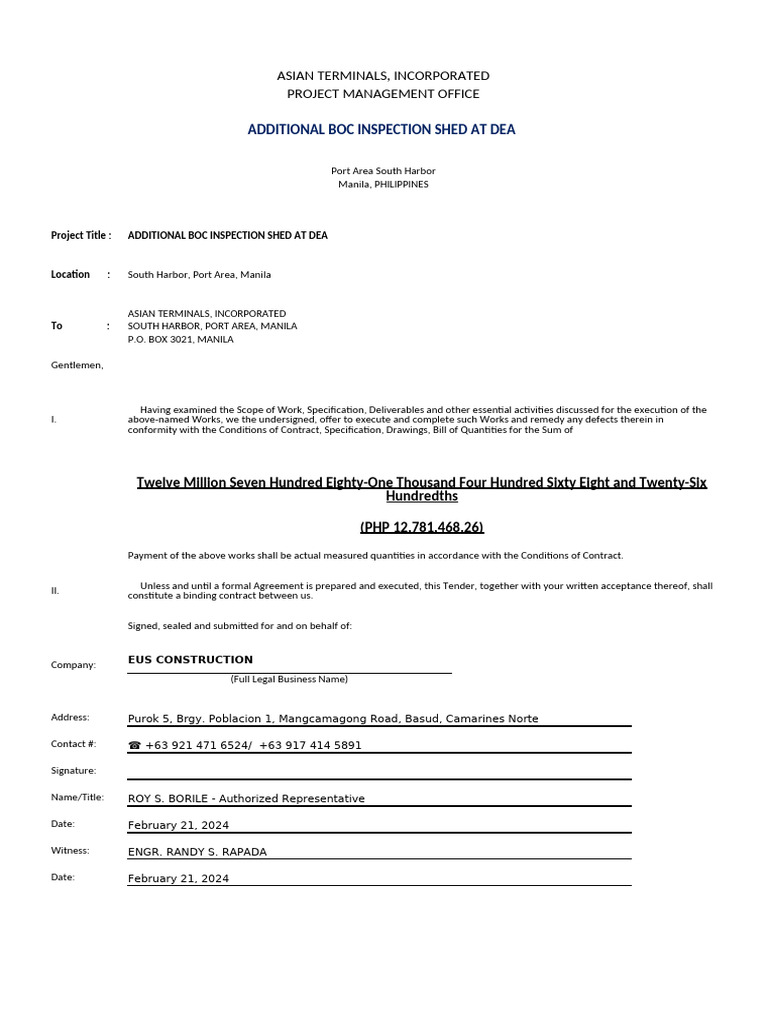 Additional BOC Inspection Shed at DEA - 1 | PDF | Value Added Tax ...