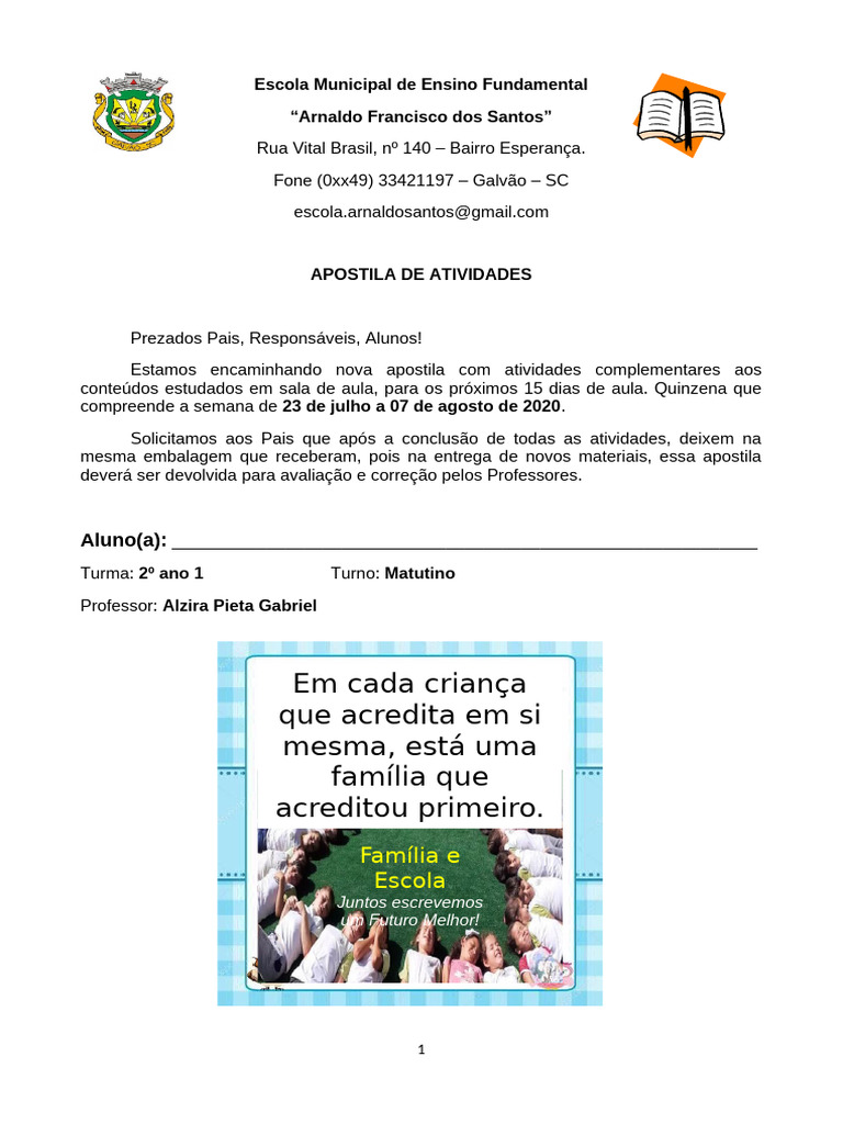 Apostila 2 Ano 1 Alzira Julho2 | PDF | Cor