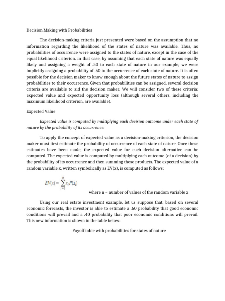 Probabilistic Decision Making Techniques | PDF | Expected Value ...