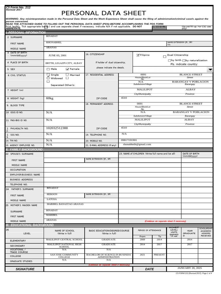 PDS CS Form No 212 Revised2017 | PDF | Justice | Crime & Violence