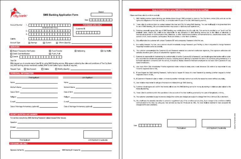 SMS Banking Form | PDF