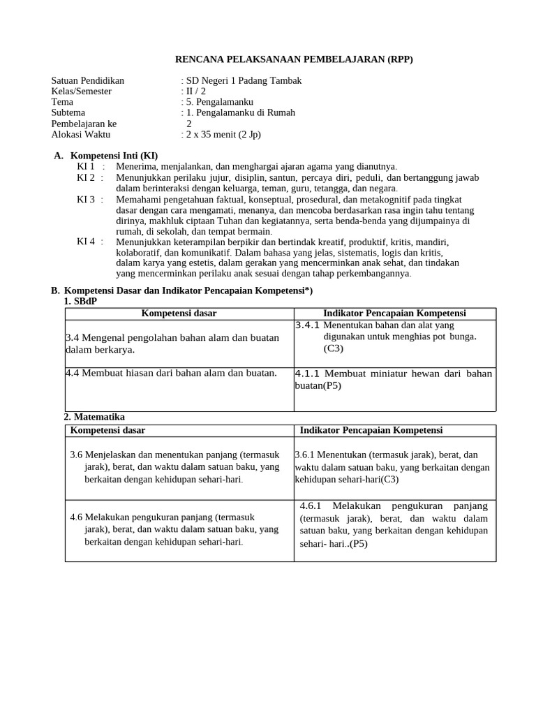 RPP Kelas 2 Semester 2 | PDF