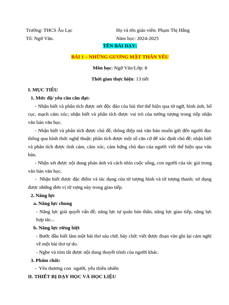 Giao Ngu Van 8 Bai 1 Nhung Guong Mat Than Yeu | PDF