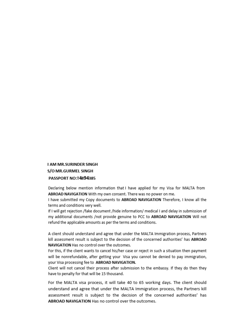 Surinder Singh Agreement | PDF | Travel Visa | Fee