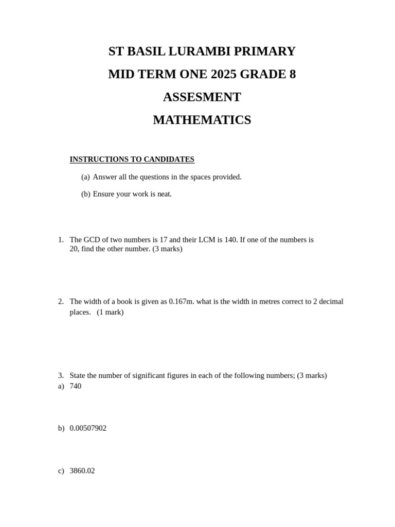 Grade 8 Mathematics Assessment 2025 | PDF | Numbers | Number Theory