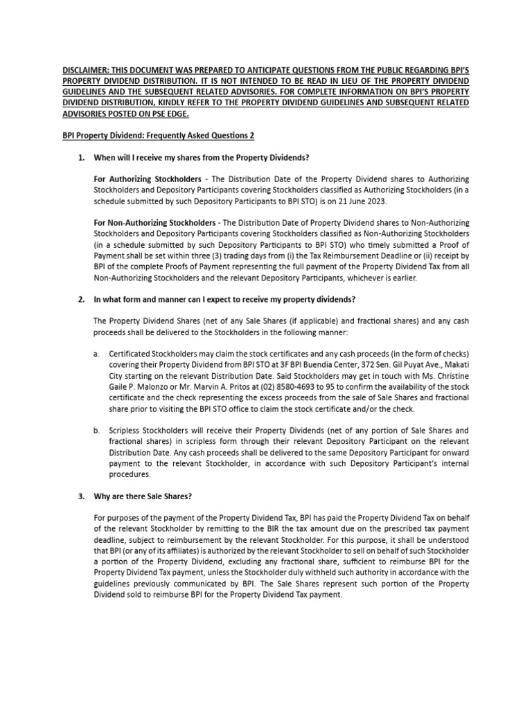 Tiffany - Property Dividend Distribution Procedures FAQS - 2023.0620 VF | PDF | Dividend ...