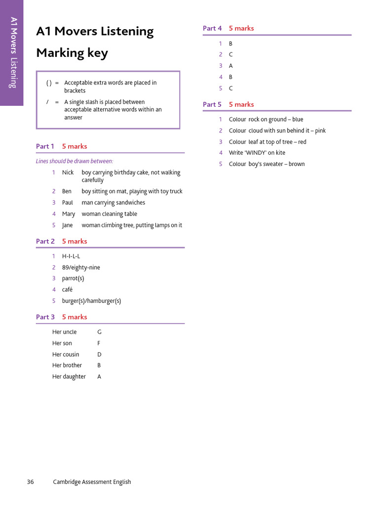 Đáp Án Mover 1 | PDF