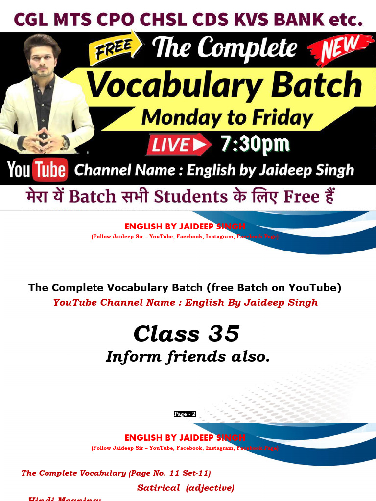 Vocab Batch Class-35 265489 Crwill | PDF | Satire | Adjective