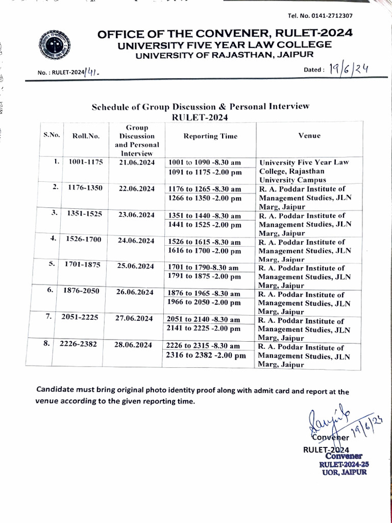 Rulet 2024 GD and Pi Schedule | PDF