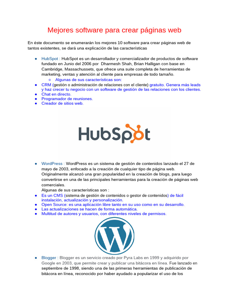 Mejores Software para Crear Páginas Web | PDF | Blog | Word Press