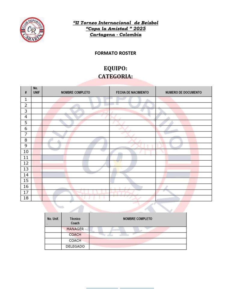Formato Roster 2025 | PDF