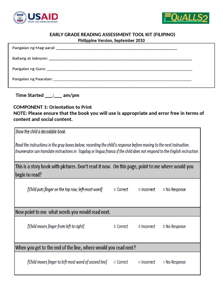 Egra - Material Filipino Grade 3 | PDF | Reading (Process) | Writing