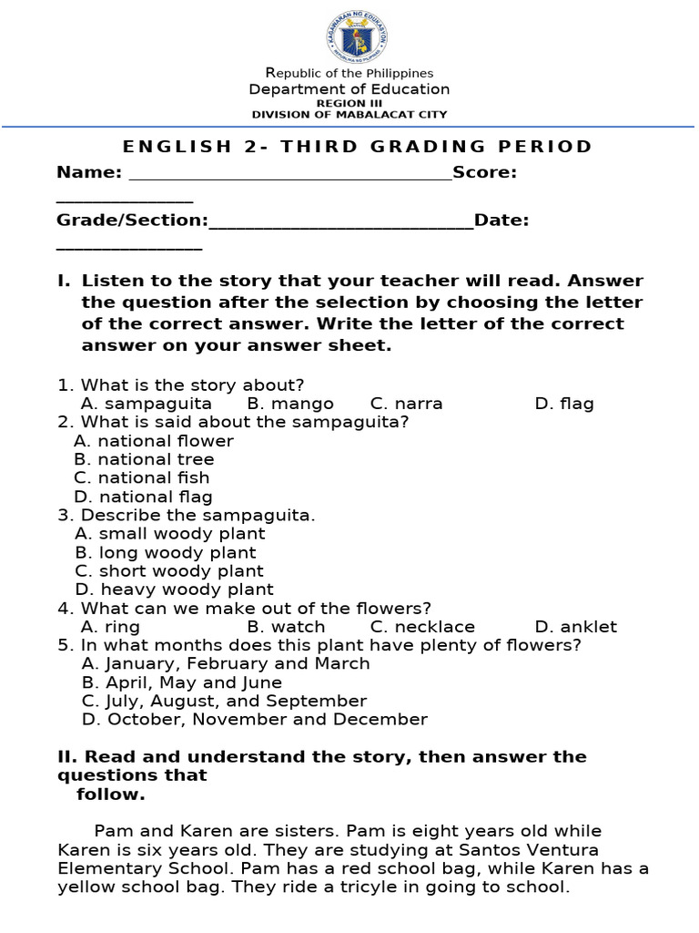 Third Periodic Test in English 2 | PDF | Botany | Plants