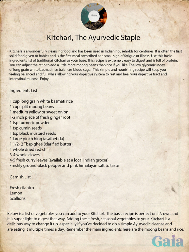 Kitchari Recipe | PDF