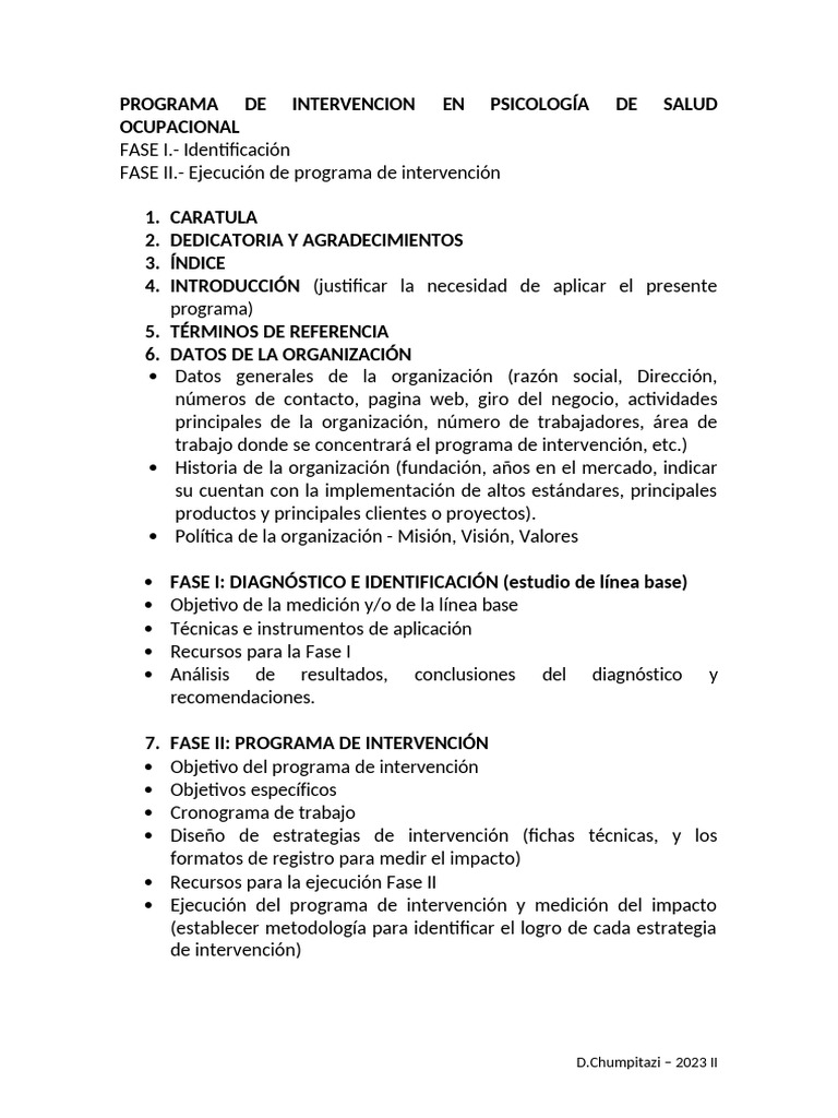 Programa de Intervención en Psicología Ocupacional | PDF