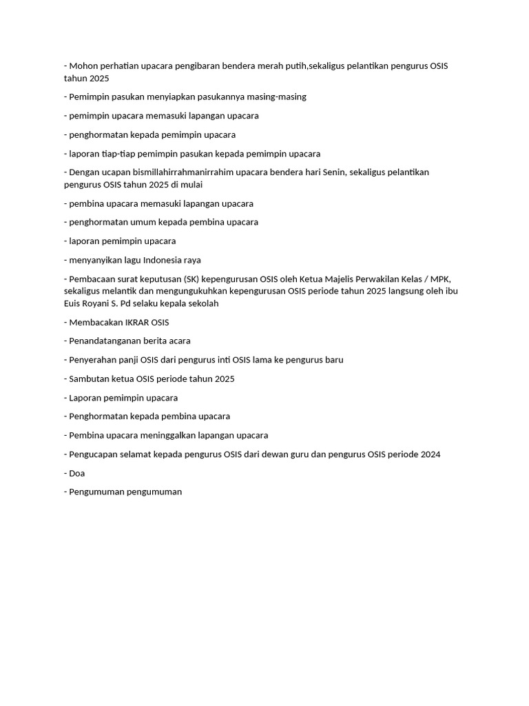 Teks MC Pelantikan OSIS 2025 | PDF