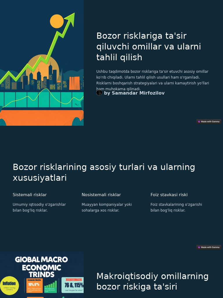 Bozor Risklariga Tasir Qiluvchi Omillar Va Ularni Tahlil Qilish | PDF