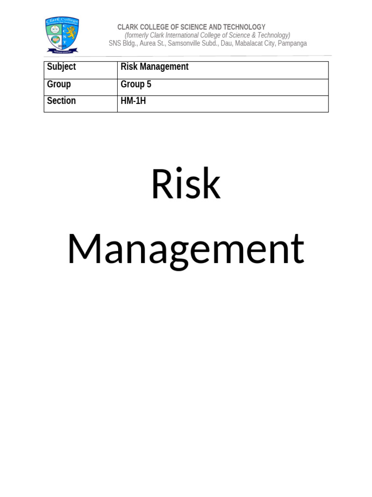 Risk Management Project GROUP 5 | PDF | Foodborne Illness | Hazards