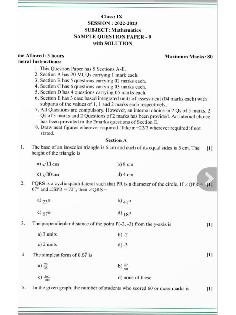 Grade 9 Sample Question Paper 4 | PDF