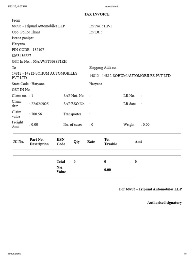 Claim Part Invoice No 1 | PDF