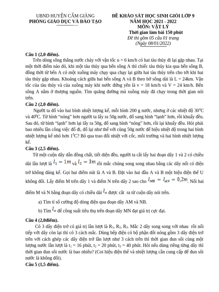 Đề KSCL HSG Lần 3 - Môn Vật Lý | PDF