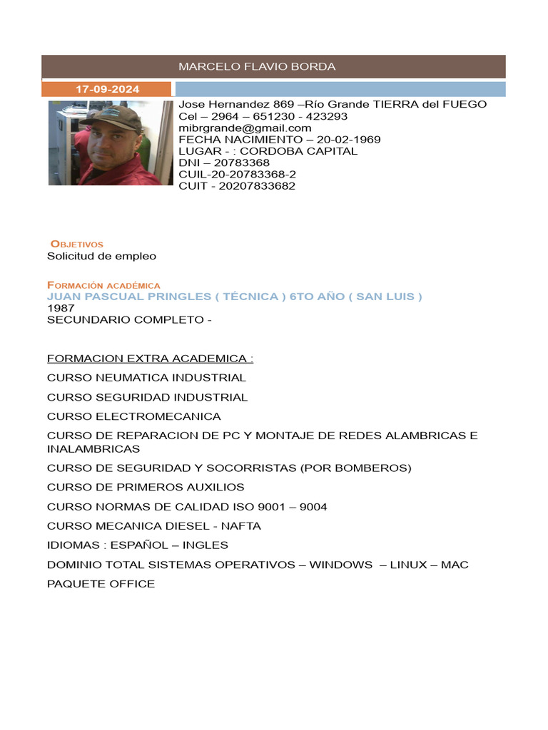 Cv Marcelo Borda Ultimo 2024 | PDF