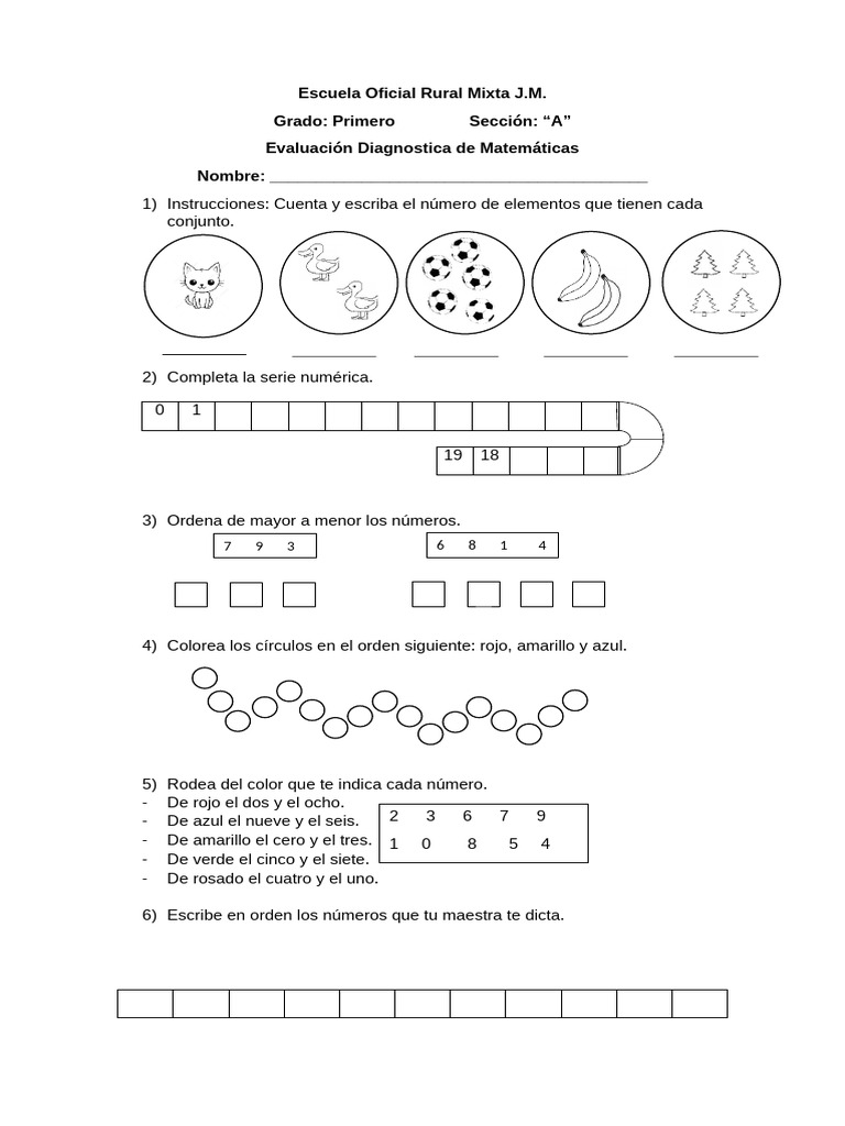 Evaluación Diagnóstica Primer Grado | PDF