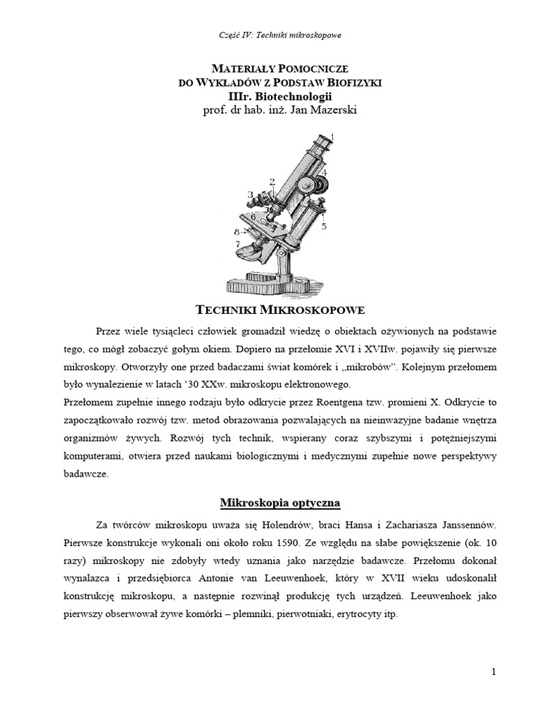 Techniki Mikroskopowe | PDF