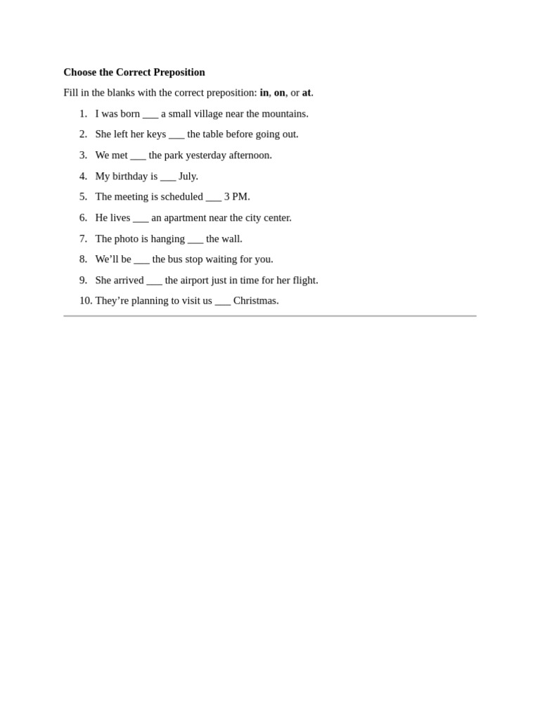 Choose the Correct Preposition - Copy | PDF