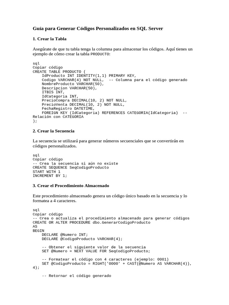 Crear Codigos Automaticos | PDF | SQL | Recuperación de información