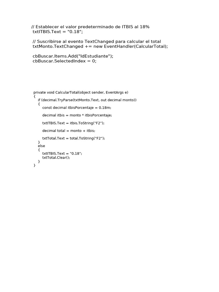 Calculo ITBIS 18% en C# | PDF